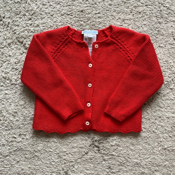 Jacadi | Shirts & Tops | Jacadi Paris 0 Cotton Red Knit Cardigan Baby ...